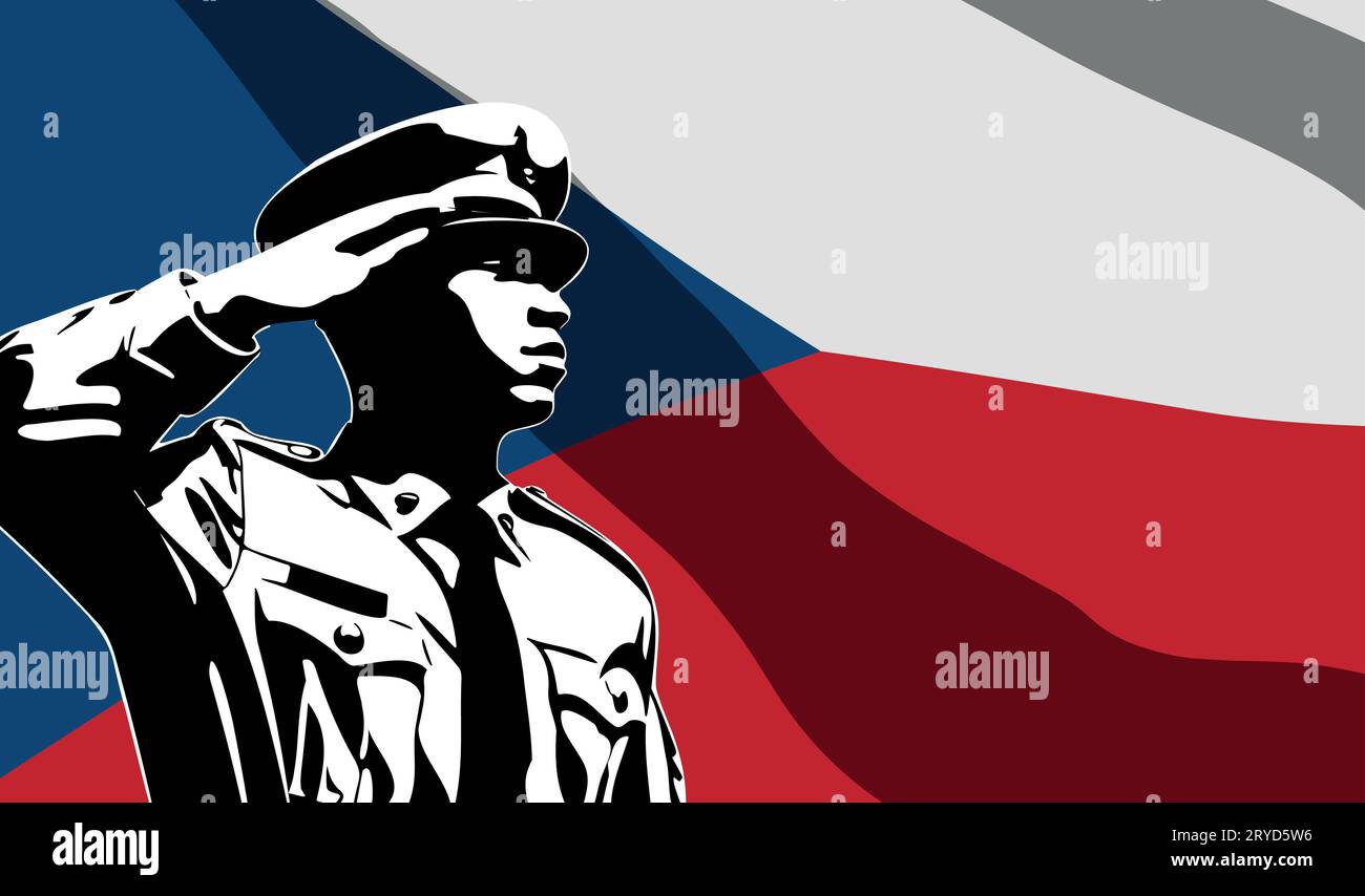 Silhouette of soldier with Czechia flag on background. Army day concept ...