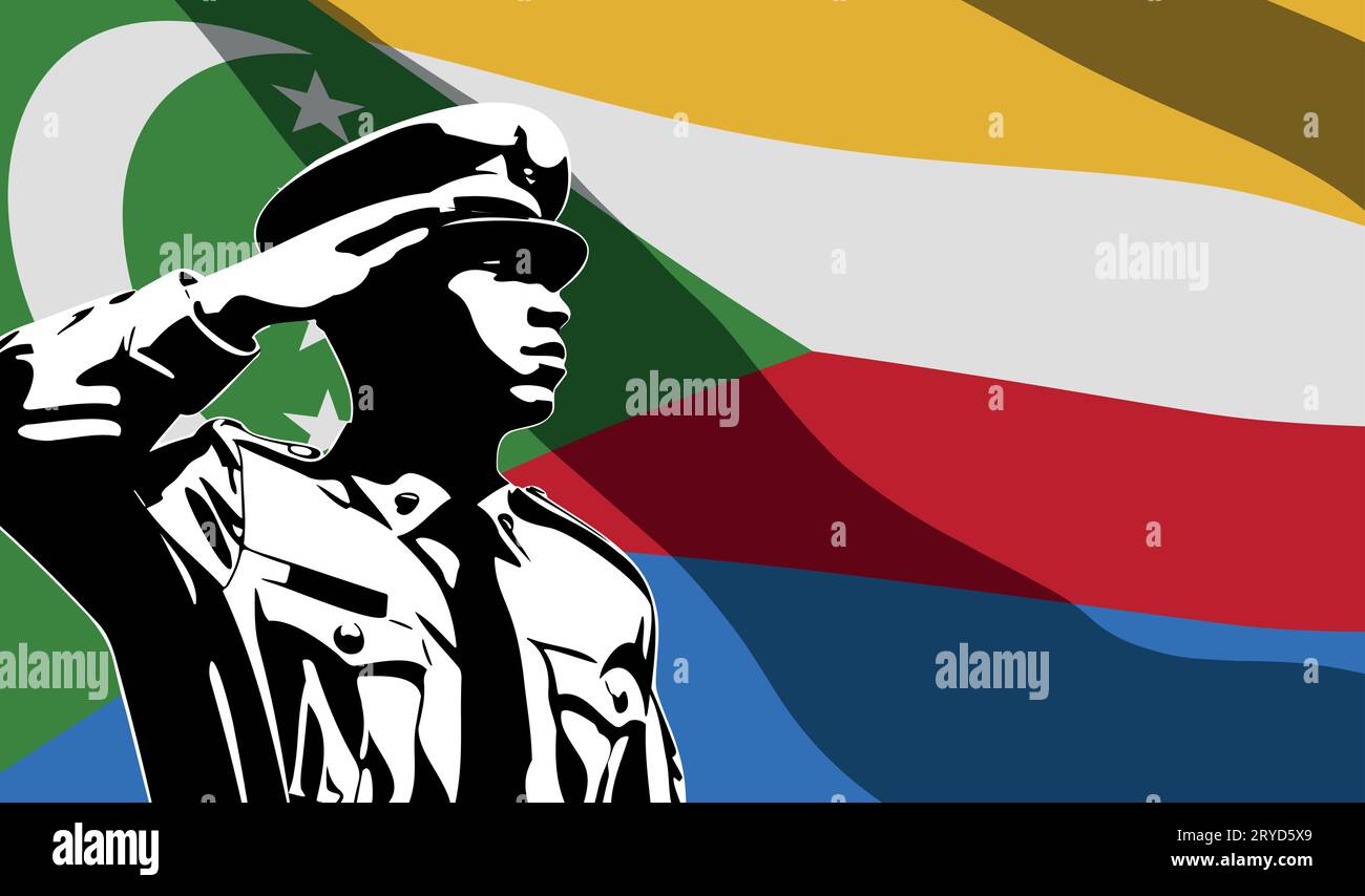 Silhouette of soldier with Comoros flag on background. Army day concept ...