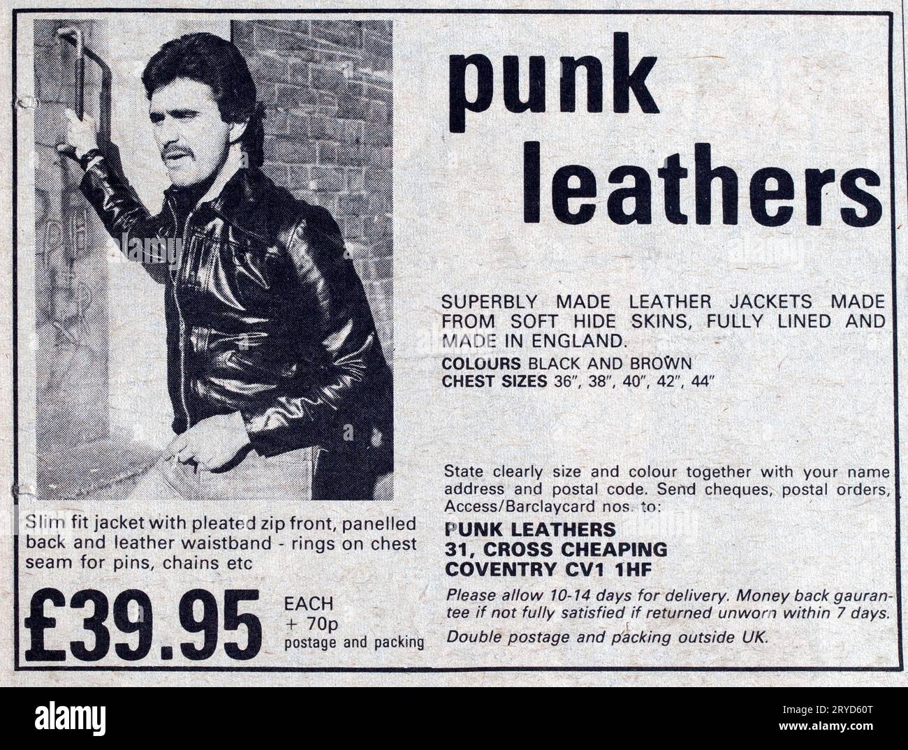 Advert for Punk Leather Jackets in 1970s issue of NME New Musical ...