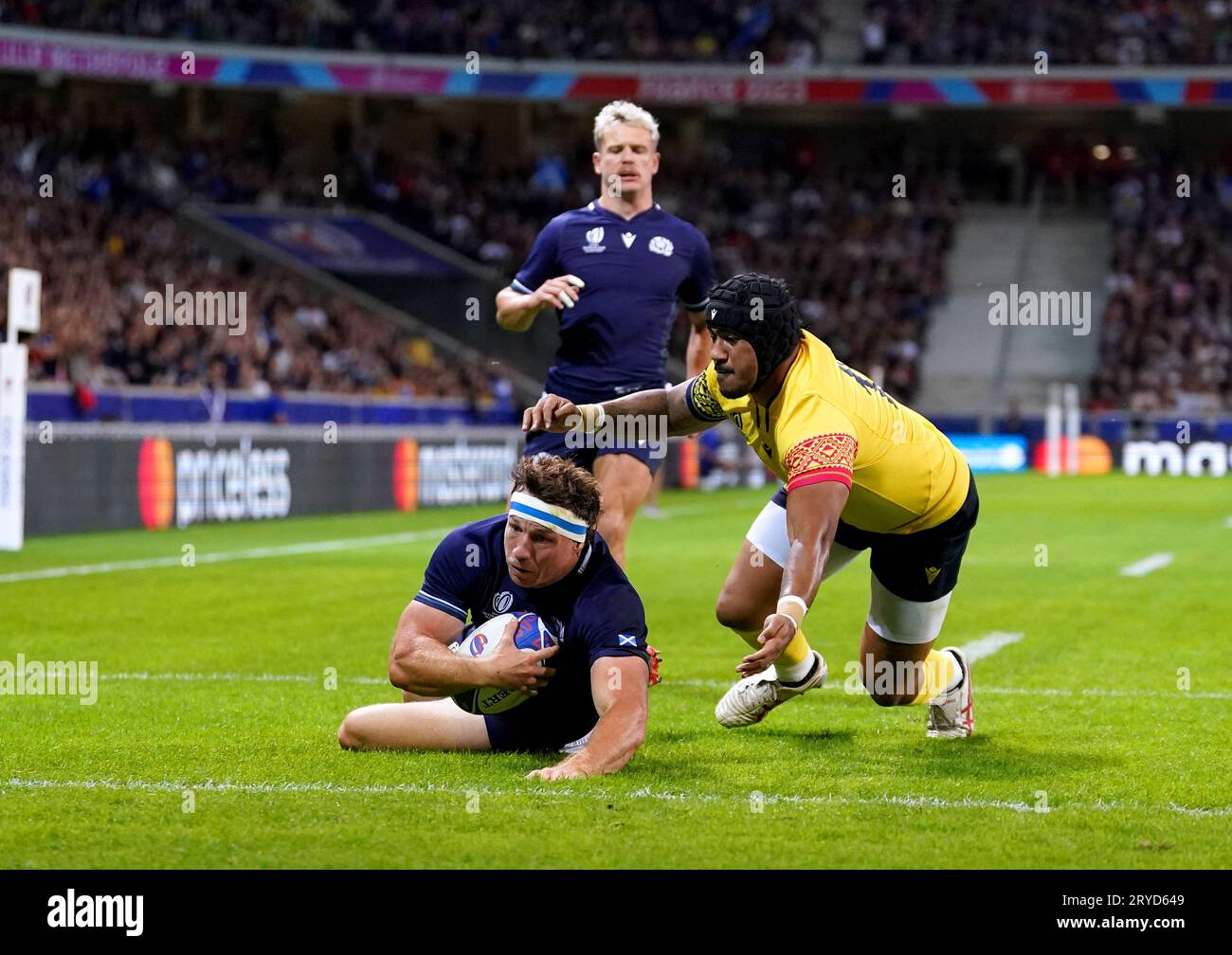 Scotland's Hamish Watson scores his side's first try during the Rugby ...