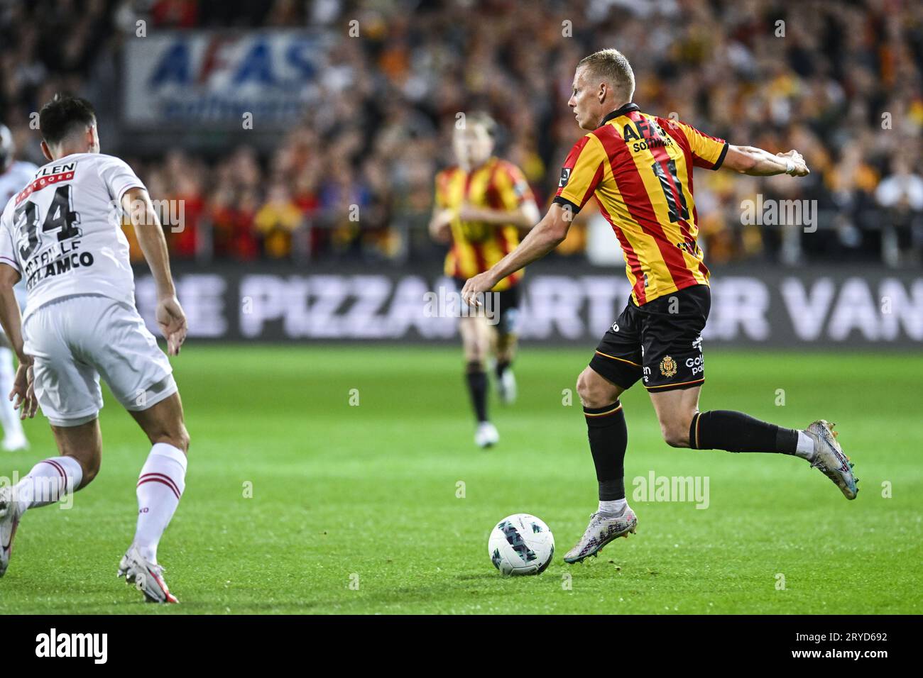 Mechelen, Belgium. 30th Sep, 2023. Mechelen's Nikola Storm pictured in ...