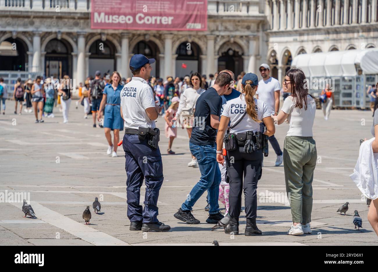 Venice, Italy - May 31 2023: Local police - Plizia Locale in San Marco ...