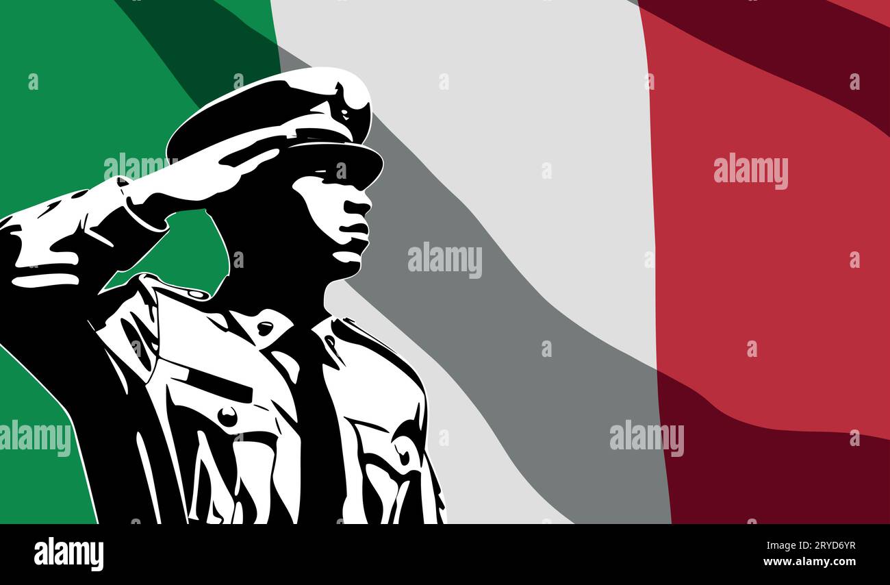 Silhouette of soldier with Italy flag on background. Army day concept ...
