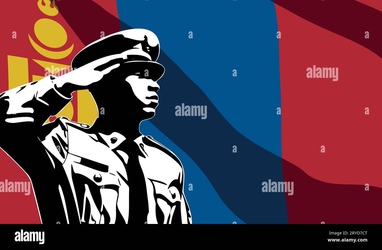 Silhouette of soldier with Mongolia flag on background. Army day ...