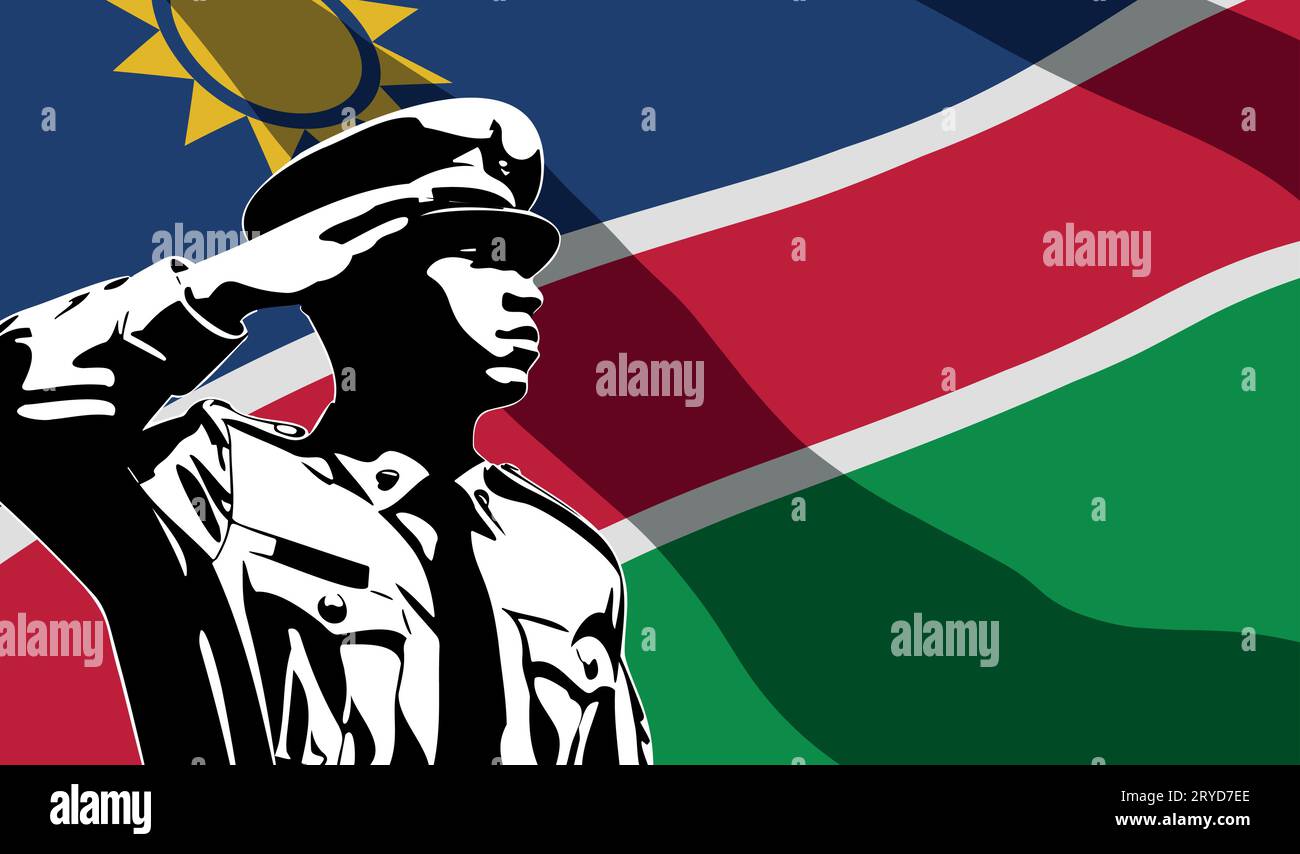 Silhouette of soldier with Namibia flag on background. Army day concept ...
