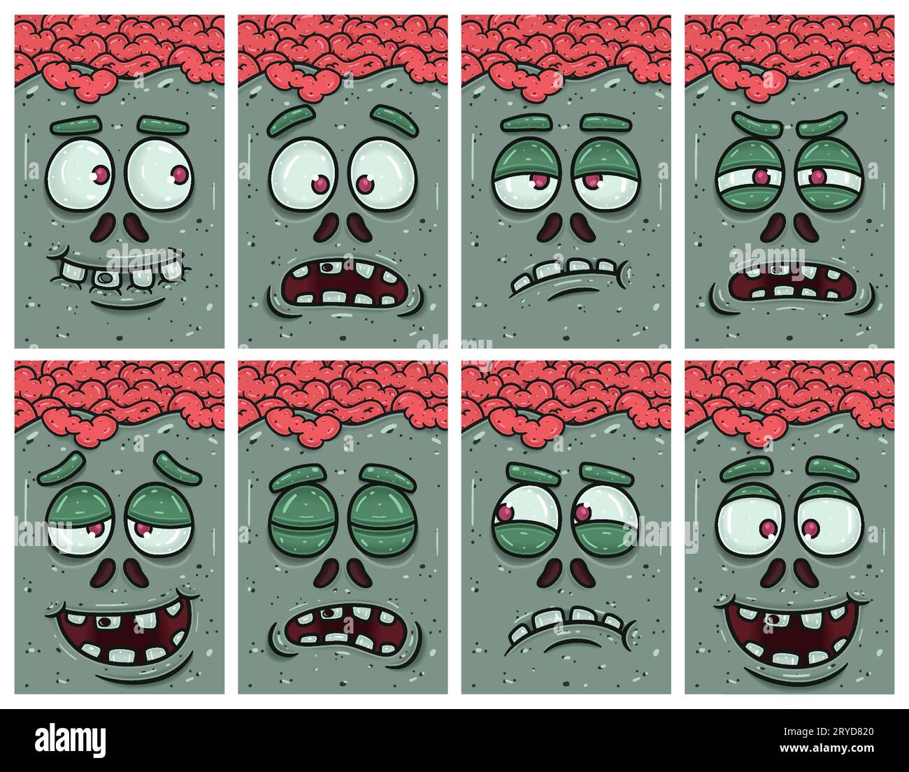 Zombie Face Cartoon Expression Set. Wallpaper, Cover, Label and ...
