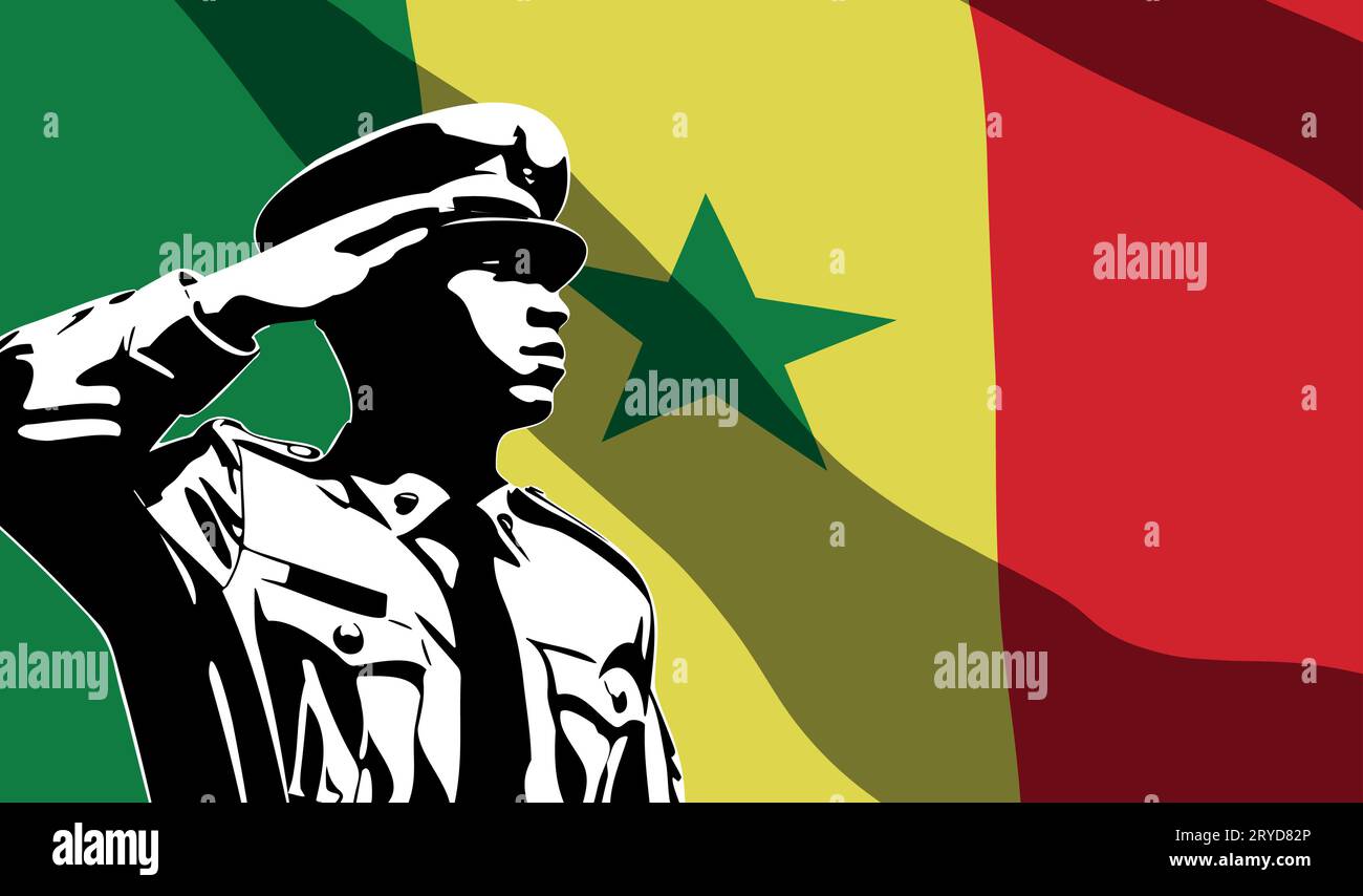 Silhouette of soldier with Senegal flag on background. Army day concept ...