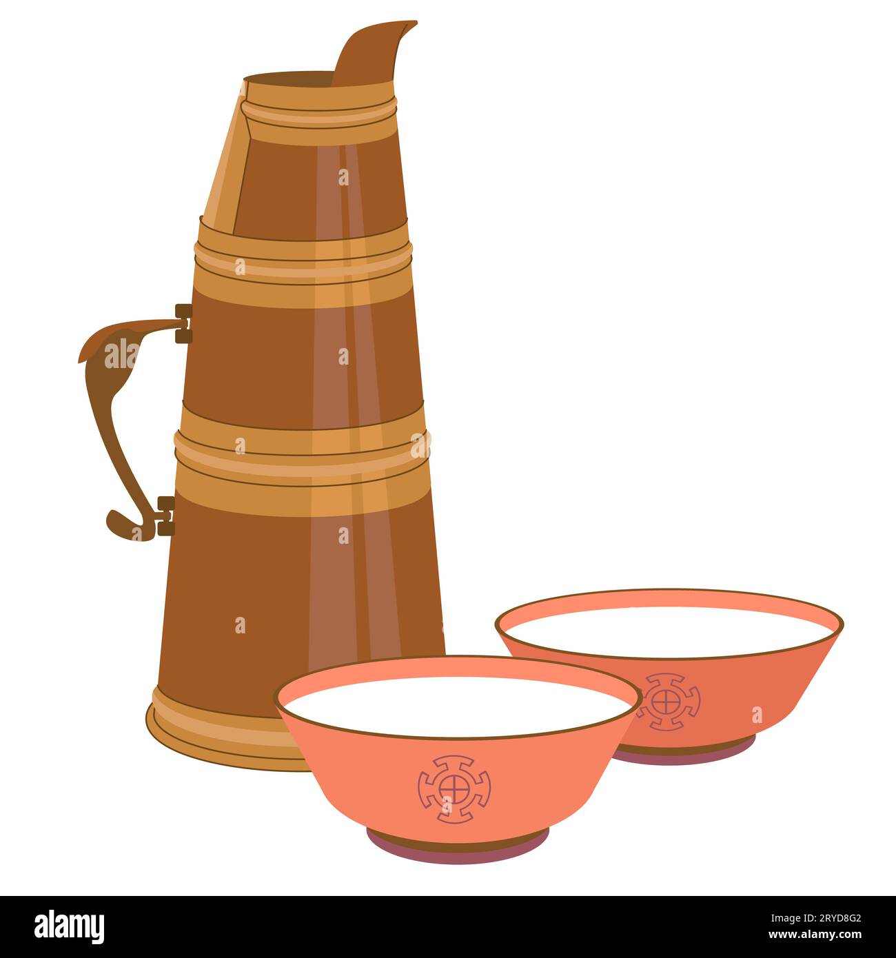 Mongolian tea jug and bowl. Tea with milk is traditional for the ...