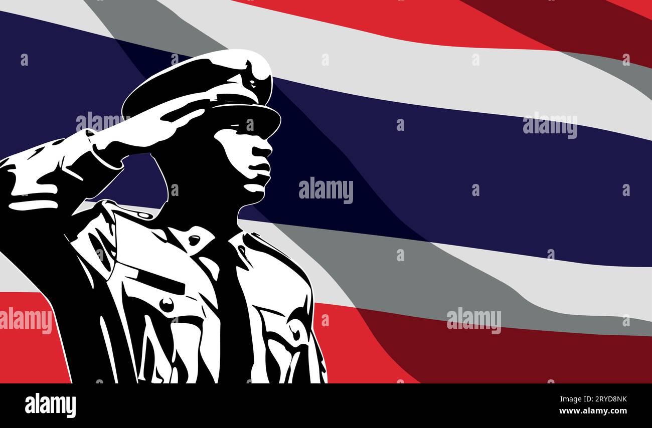 Silhouette of soldier with Thailand flag on background. Army day ...