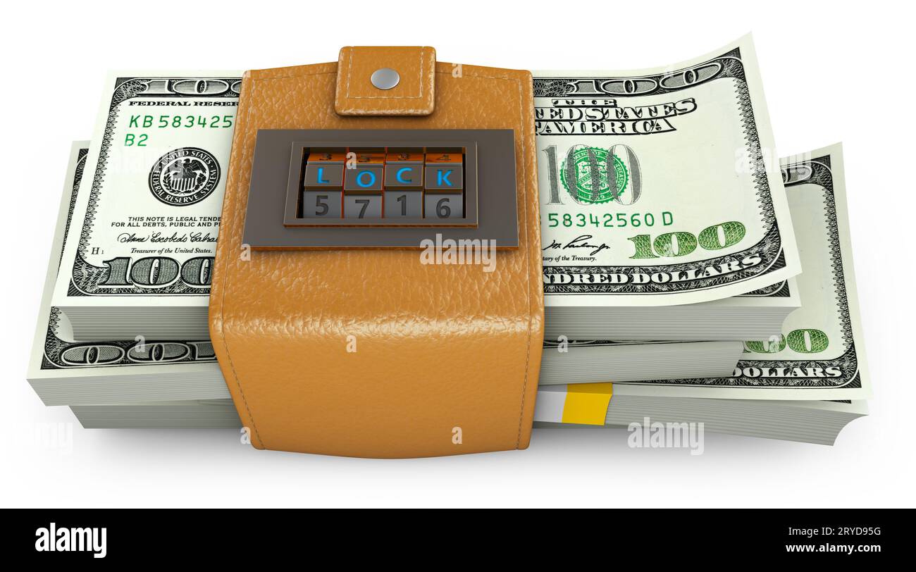 Swollen purse and combination lock Stock Photo - Alamy