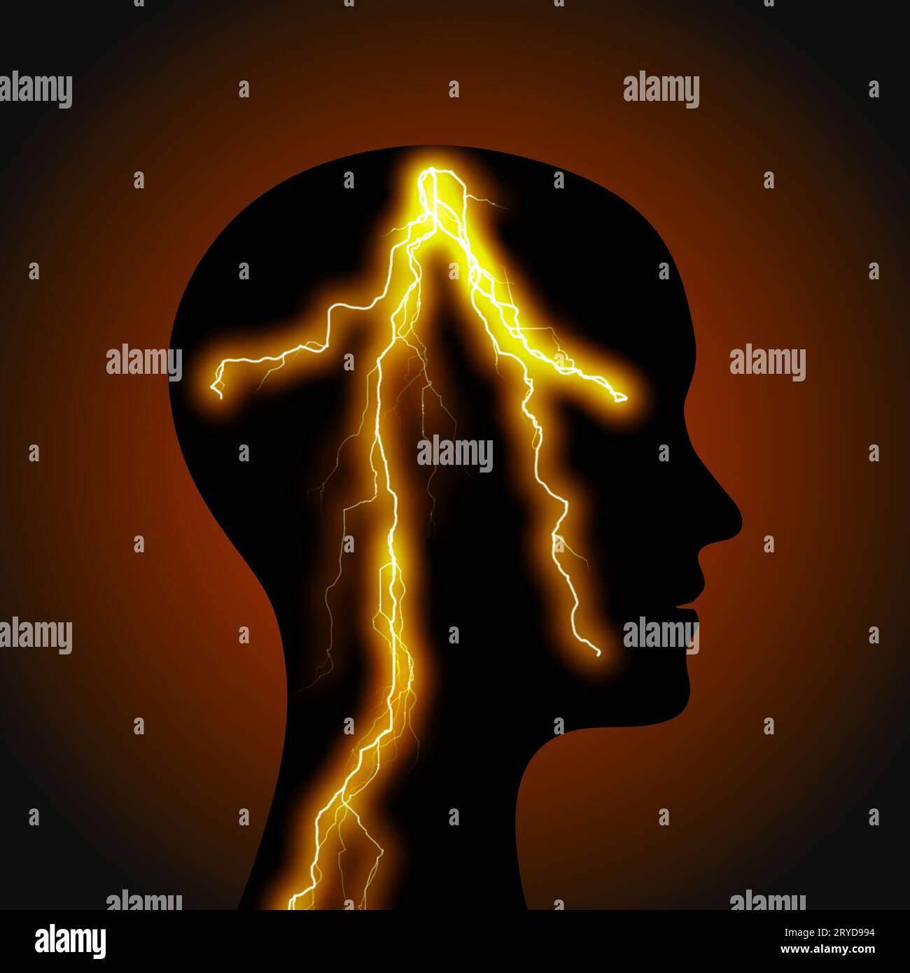 3d male head with lightning brain hi-res stock photography and images ...