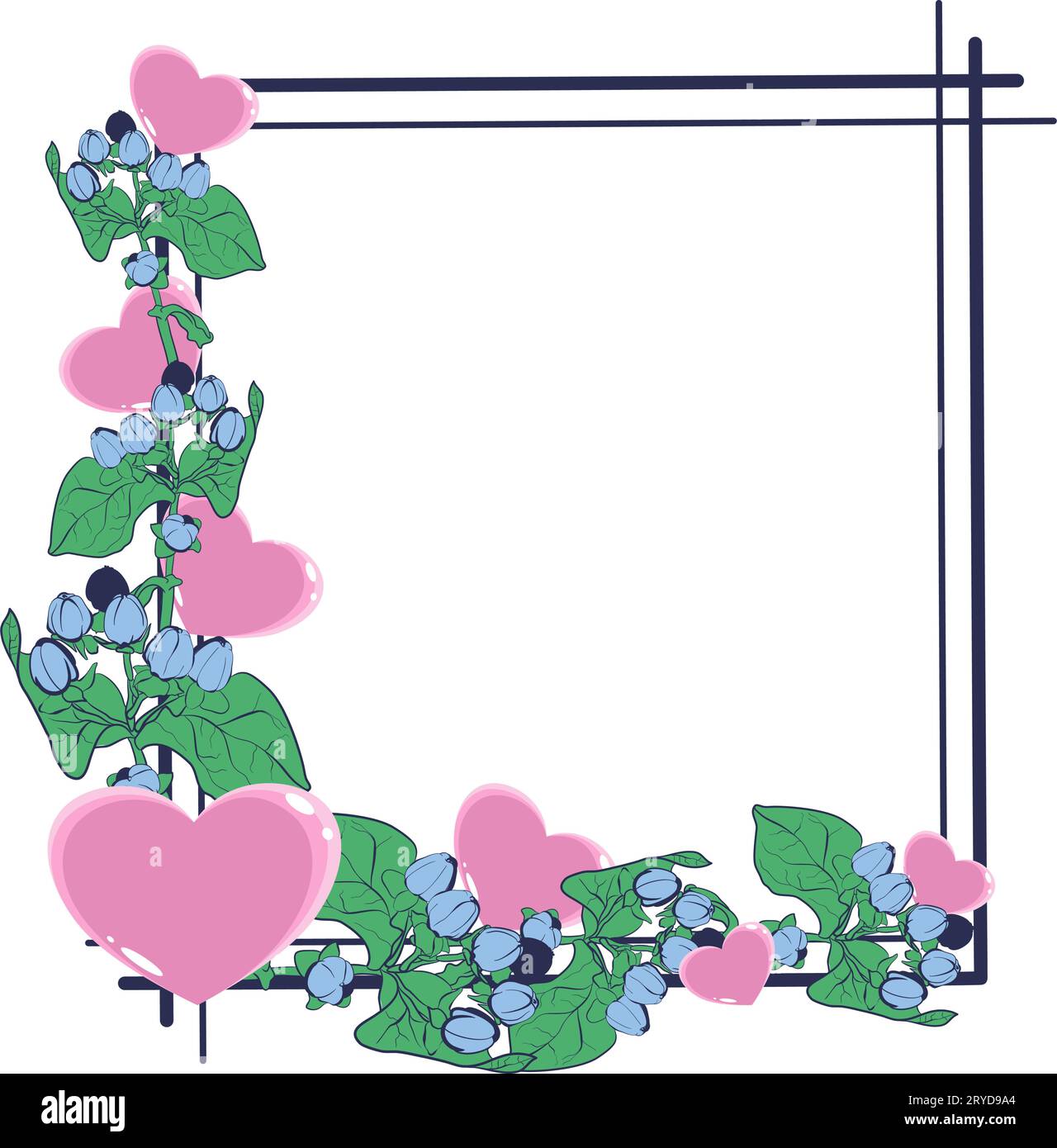 Spring floral frame with hearts and flower buds. Vector illustration ...