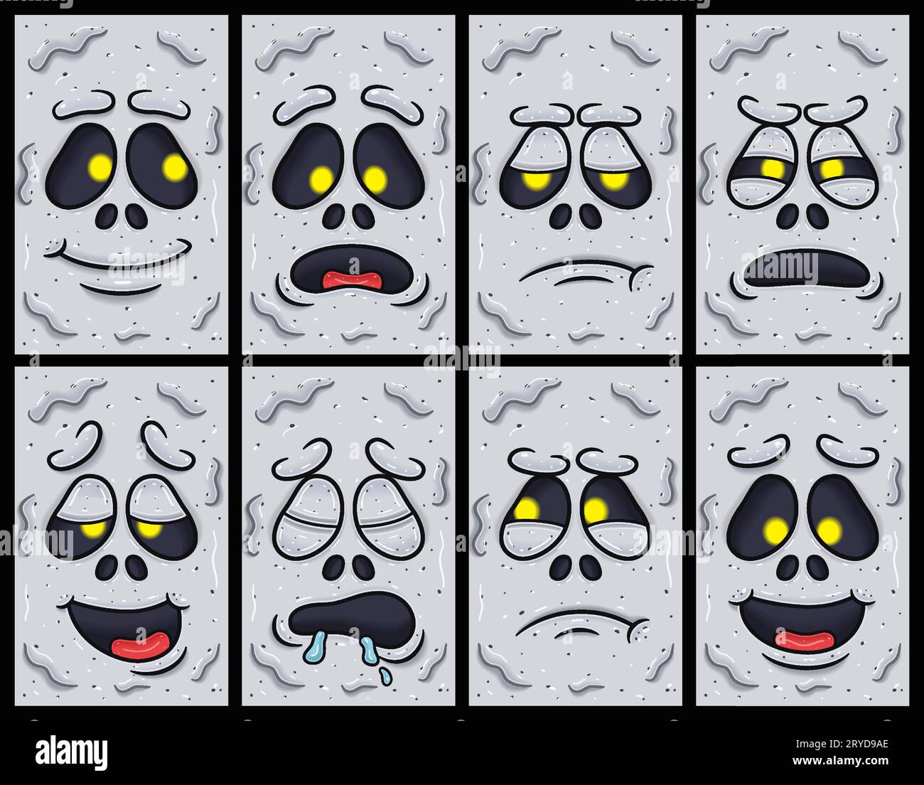 White Ghost Face Expression Character Cartoon Set. Wallpaper, Cover ...