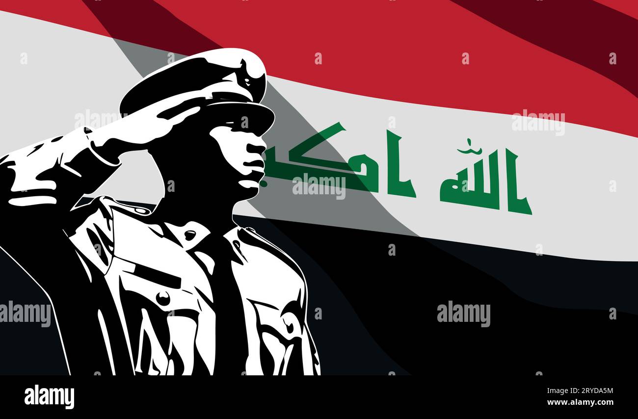 Silhouette of soldier with Iraq flag on background. Army day concept ...