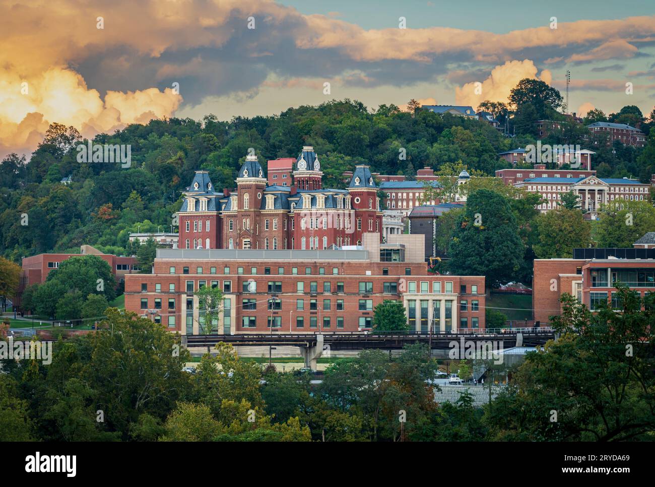 The old Woodburn Hall behind the modern Brooks Hall with Reynolds Hall ...