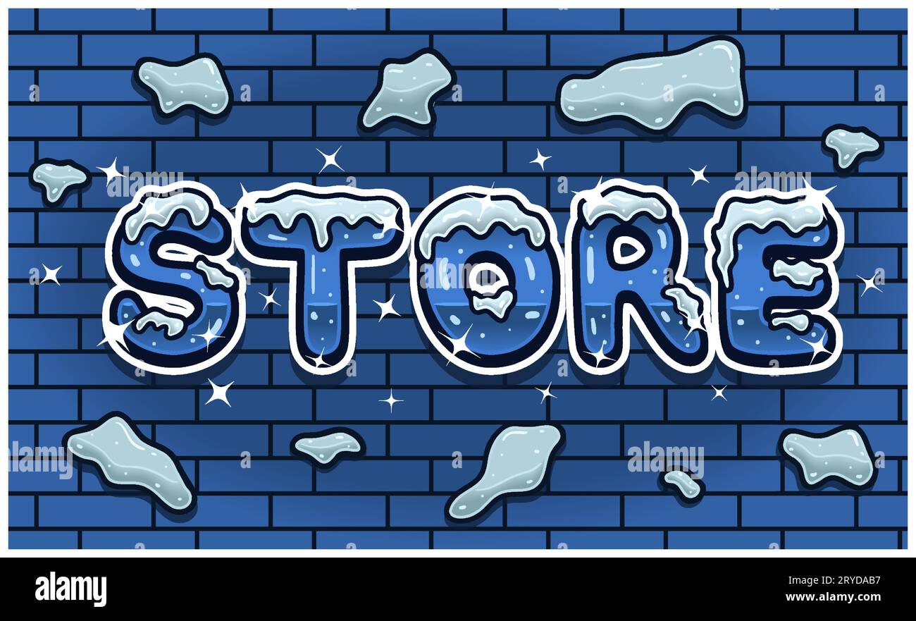 Store Lettering With Snow Ice Font In Brick Wall Background For Sign ...