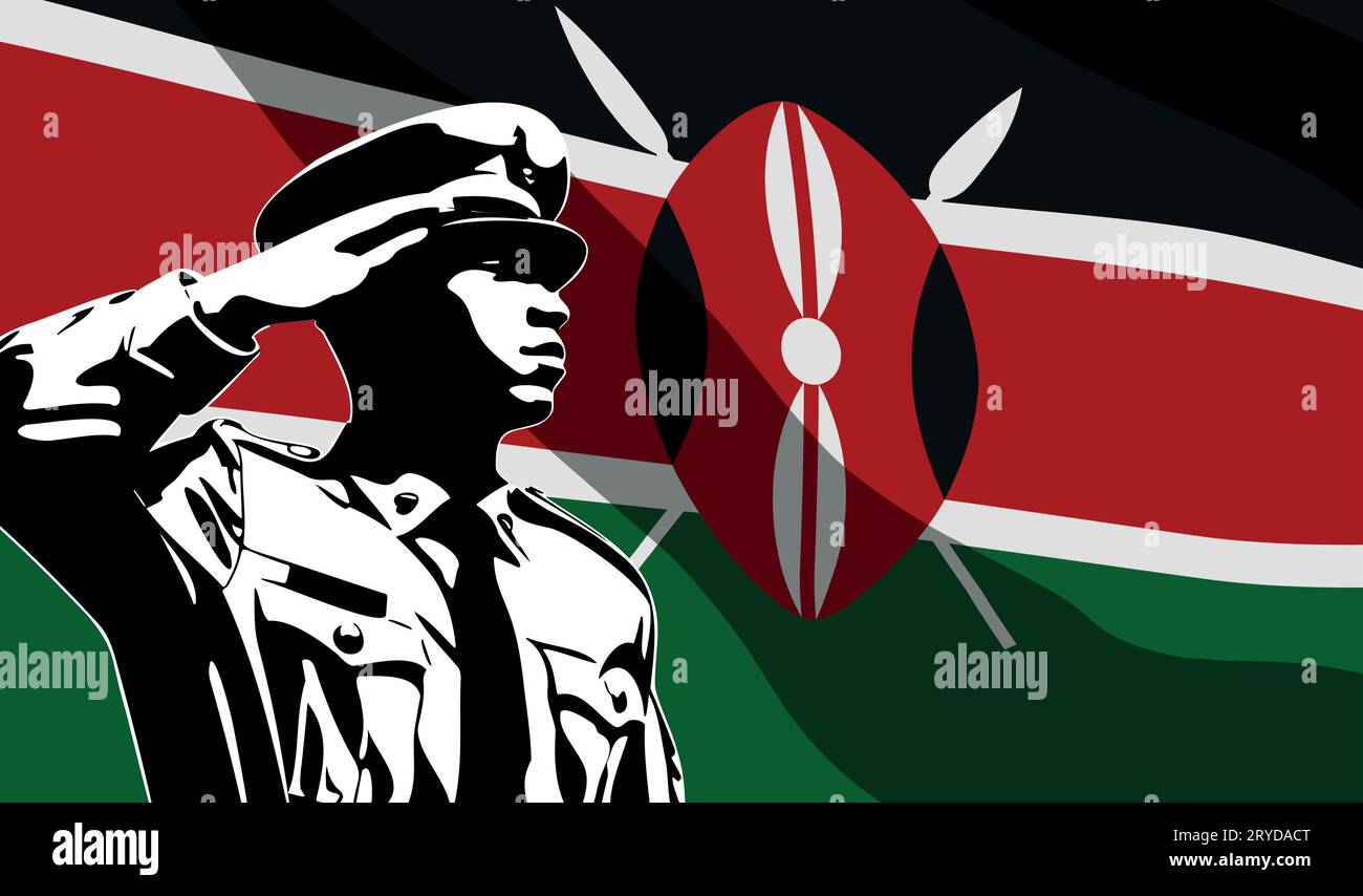 Silhouette of soldier with Kenya flag on background. Army day concept ...
