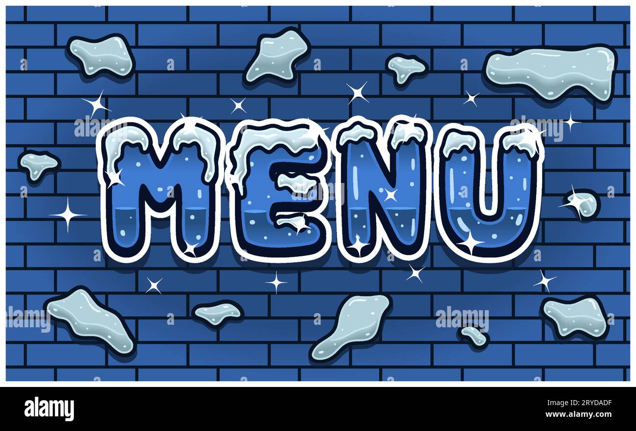 Menu Lettering With Snow Ice Font In Brick Wall Background For Sign ...