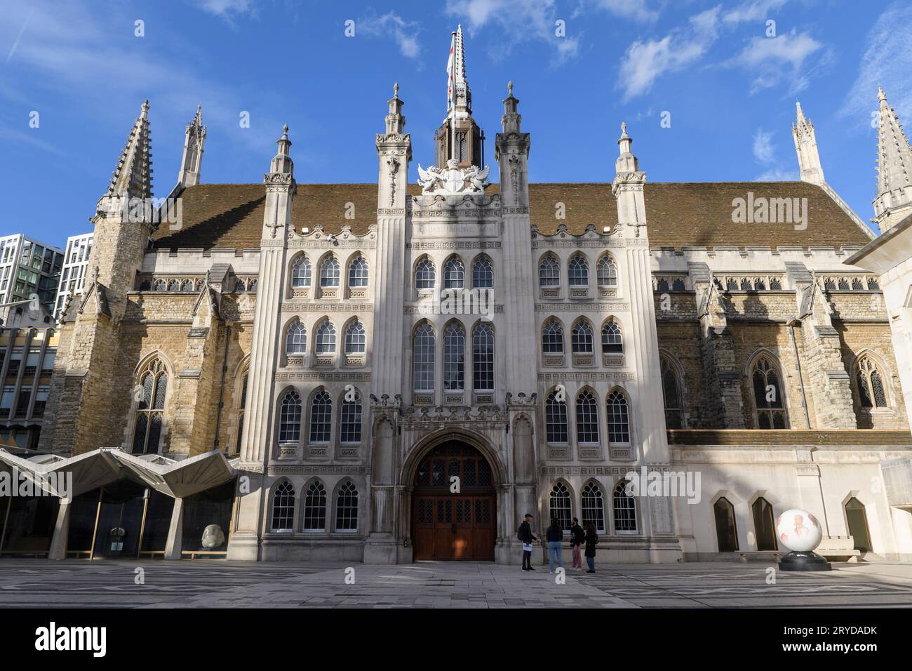 A front view of the exterior of the City of London Guildhall, Guildhall ...