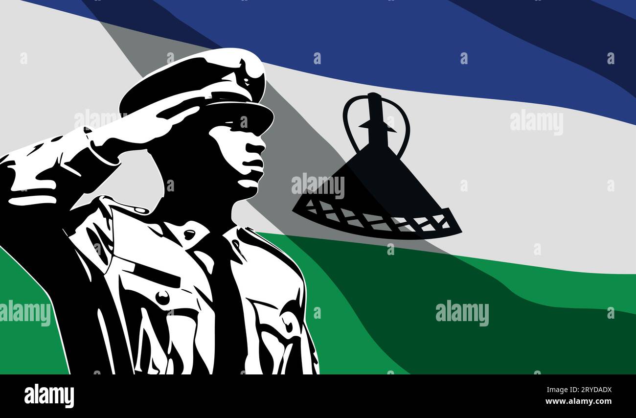 Silhouette of soldier with Lesotho flag on background. Army day concept ...