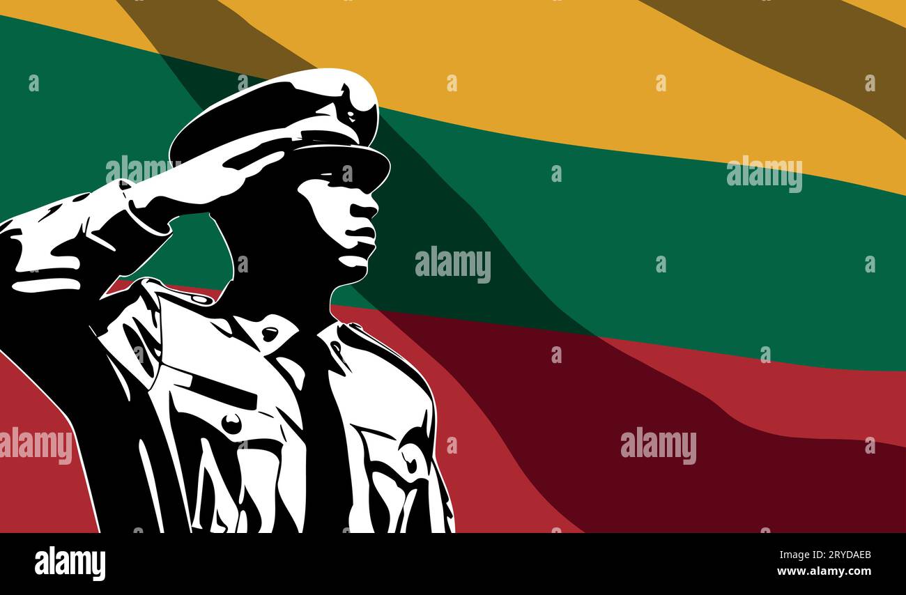 Silhouette of soldier with Lithuania flag on background. Army day ...
