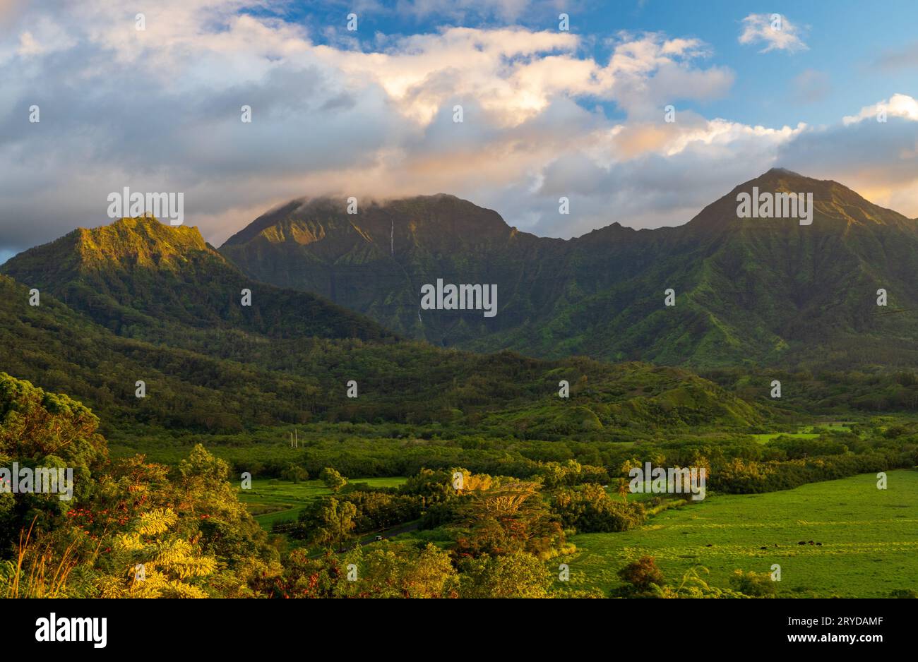 Mountains of the Na Pali mountain range above Hanalei valley in Kauai ...