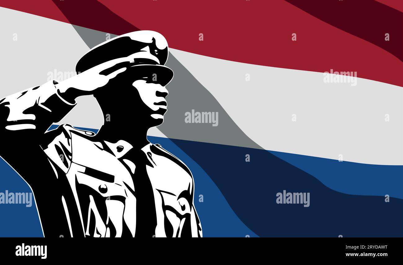 Silhouette of soldier with Netherlands flag on background. Army day ...