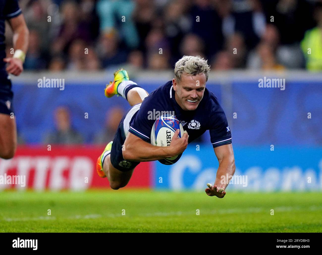 Scotland's Darcy Graham scores their side's sixth try during the Rugby ...