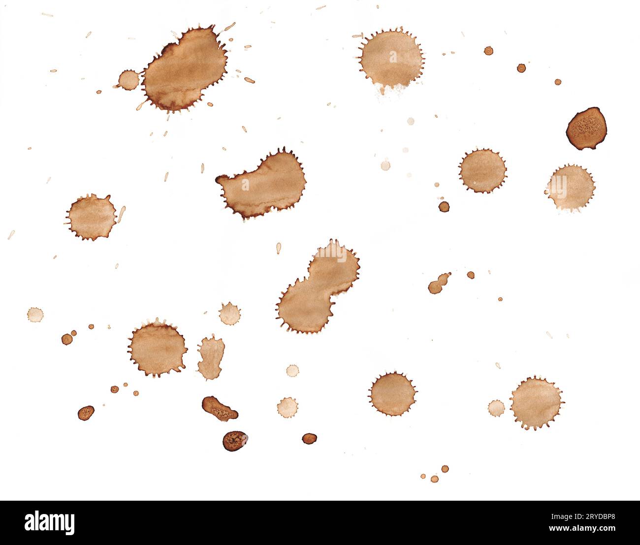 Coffee drop stains isolated on white background Stock Photo - Alamy