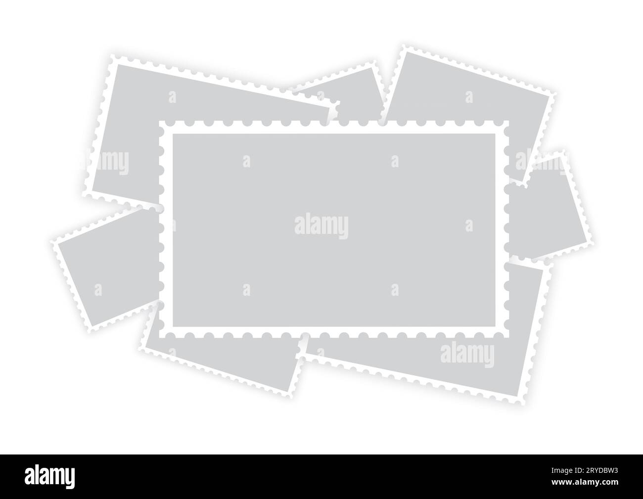 Many old retro style grey blank paper postage stamp frames with shadow ...