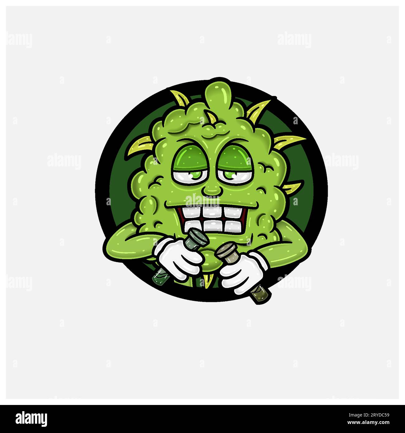 Circle Logo of Weed Bud With Bongs In Floor Characters Cartoon. For ...