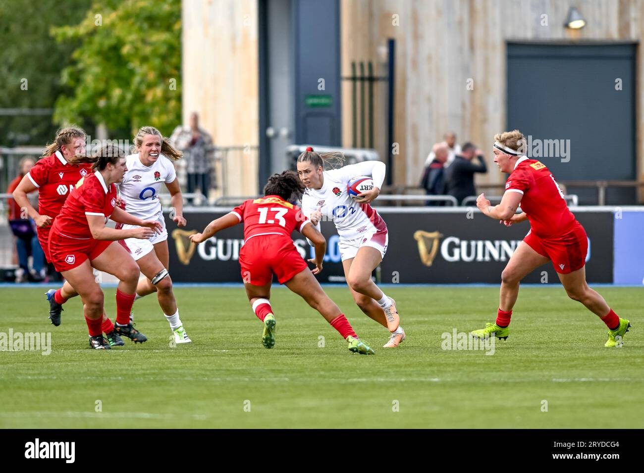 Holly Aitchison of England Women drives forward as Fancy Bermudez of ...