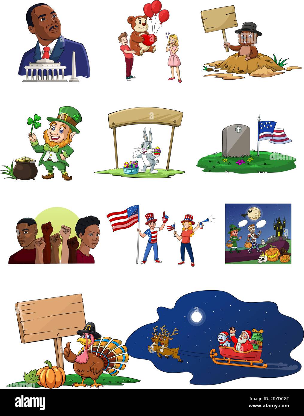 cartoon collection of American Holidays and events Stock Vector Image ...