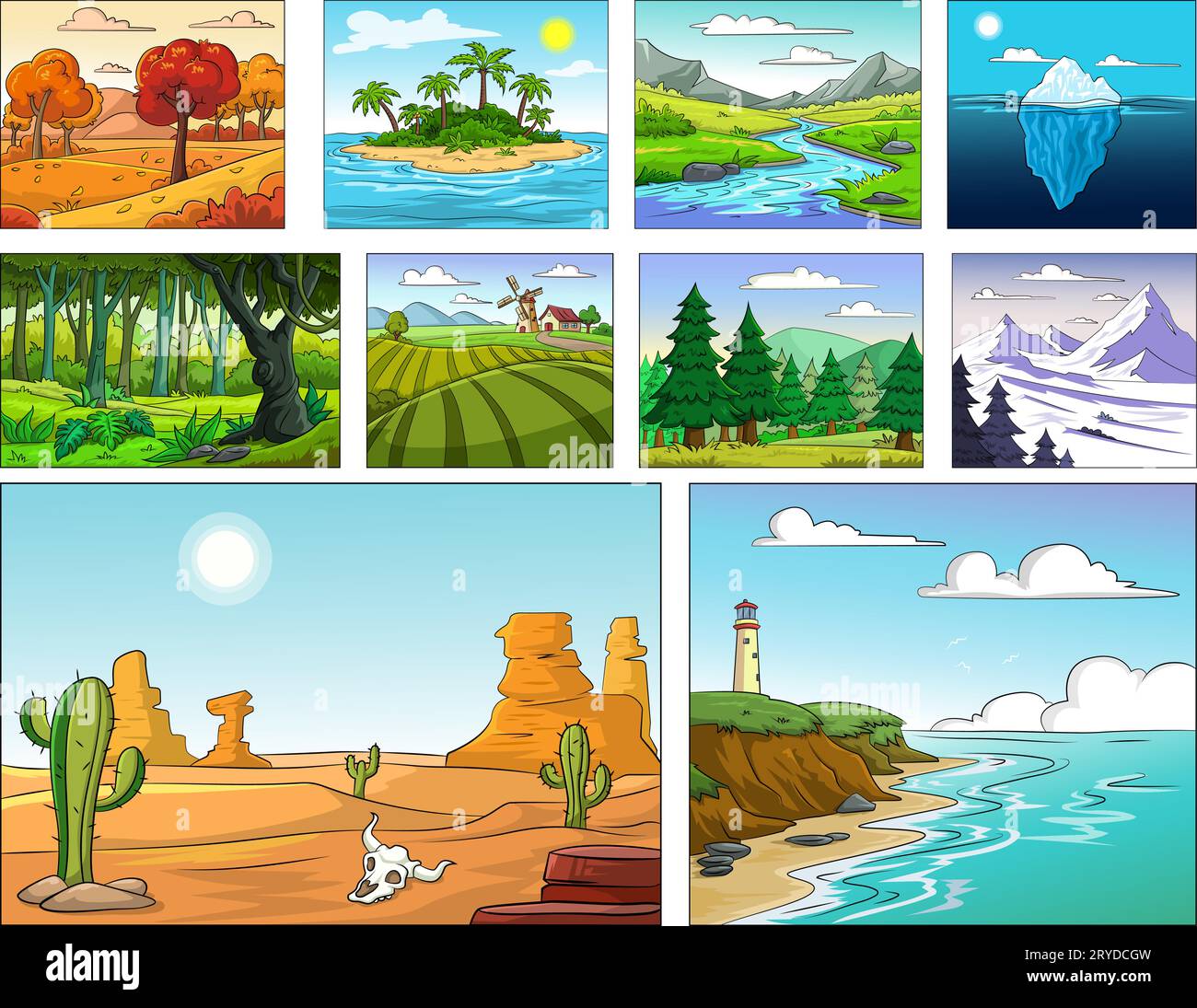 Cartoon vector illustration of a nature scenes collection Stock Vector ...