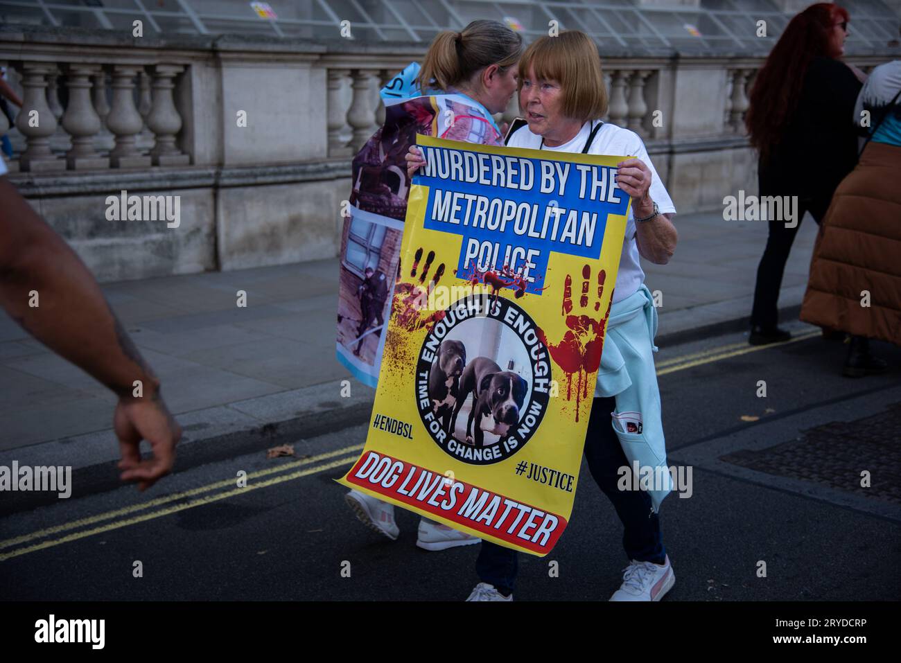 London, UK. 30th Sep, 2023. A protestor marches with a placard during ...