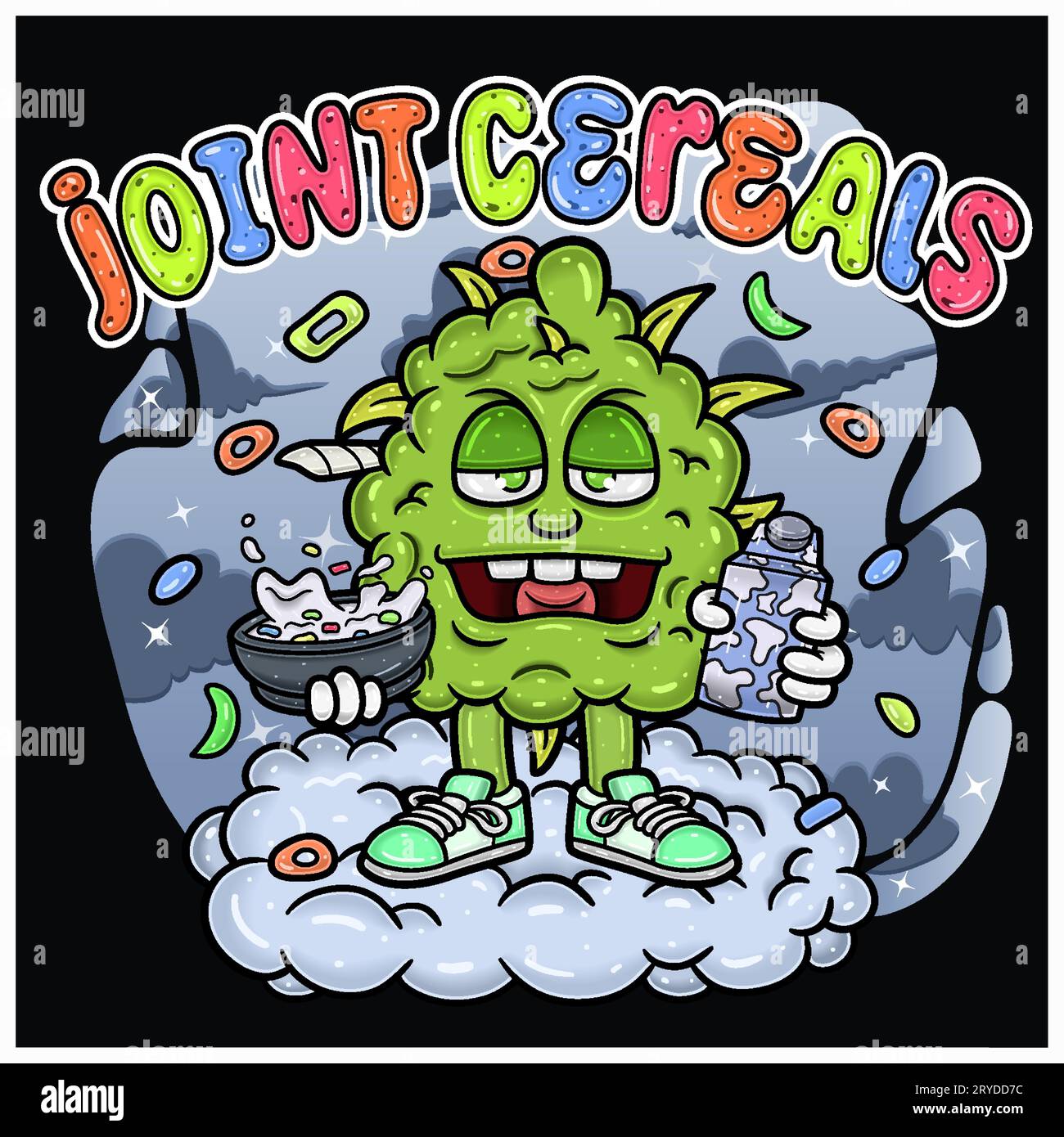 Weed Bud Mascot Cartoon Holding Cereals and Milk With Background and ...