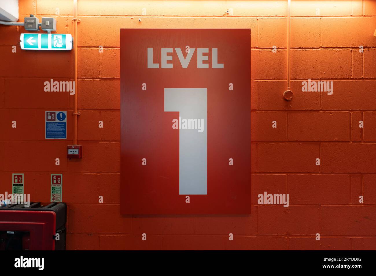 A giant red Level 1 sign in the Oracle public car park, Reading, UK ...