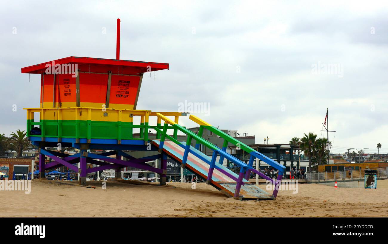Rainbow Lifeguard Tower at Hermosa Beach (LA County), California Stock ...