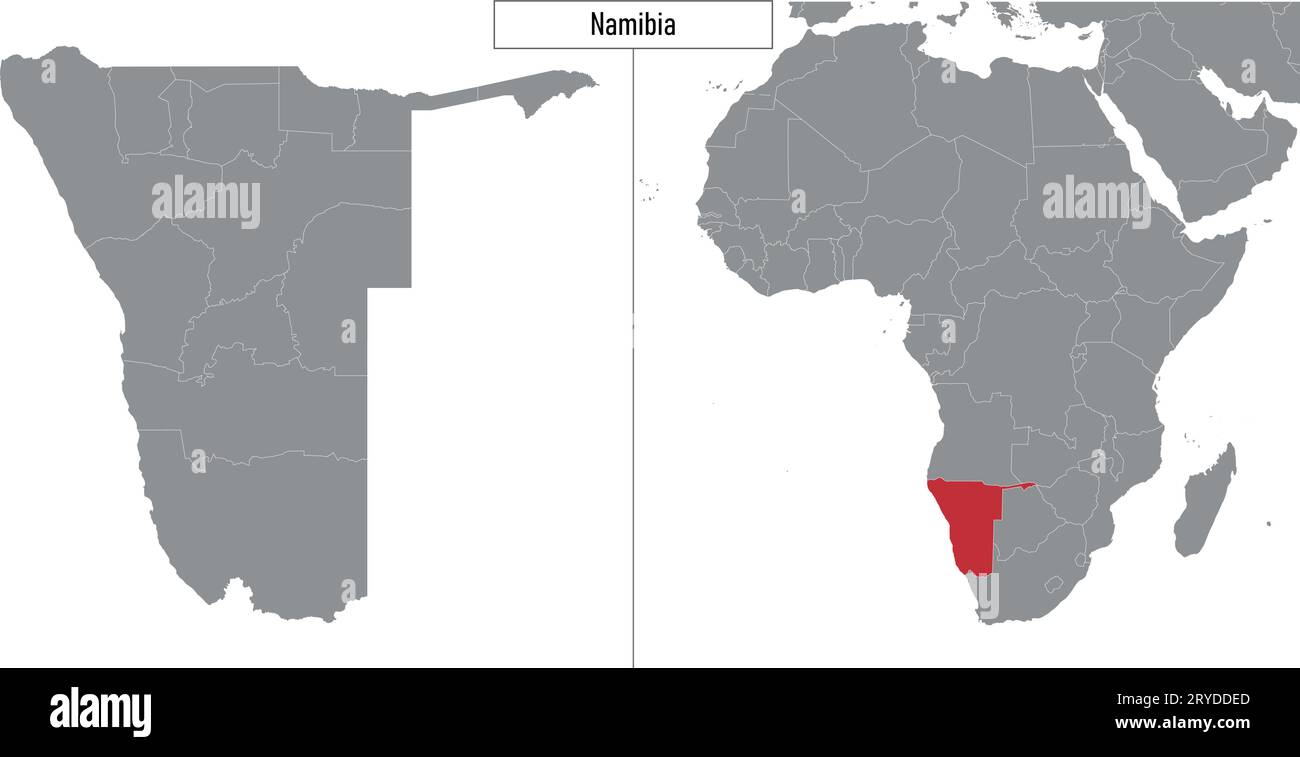 map of Namibia and location on Africa map. Vector illustration Stock ...