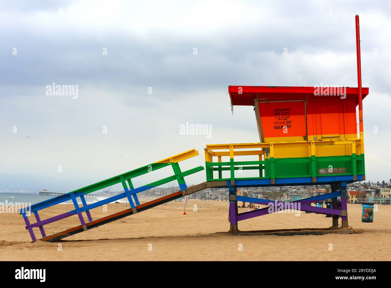Rainbow Lifeguard Tower at Hermosa Beach (LA County), California Stock ...