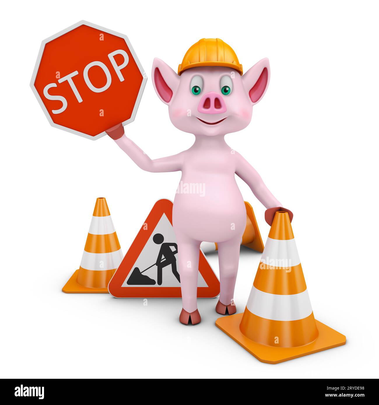 Piglet with sign STOP Stock Photo - Alamy