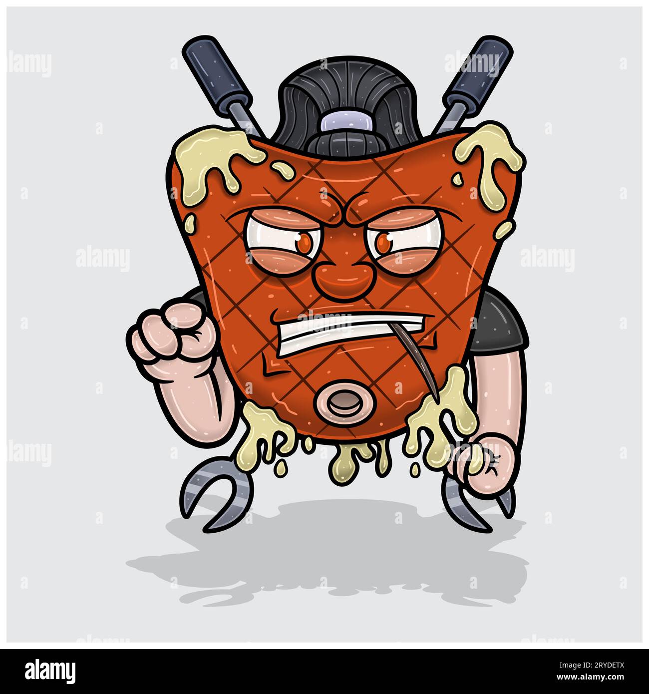 Mascot Cartoon of Meat Steak With Two Forks And Angty Face. Vectors ...