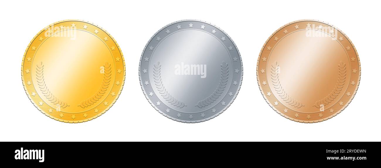 Gold, silver, bronze coins or medals over white Stock Photo - Alamy