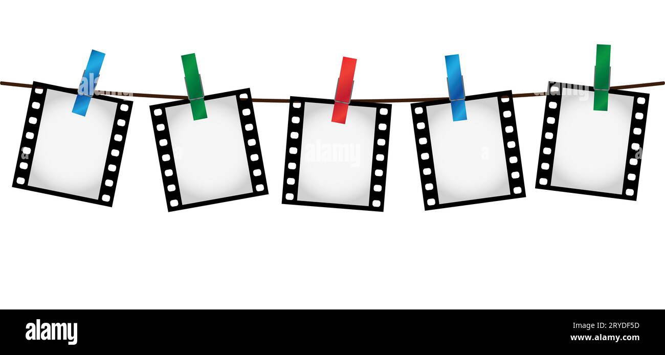 Vector illustration of five empty blank photo 35 mm film slides hanging ...