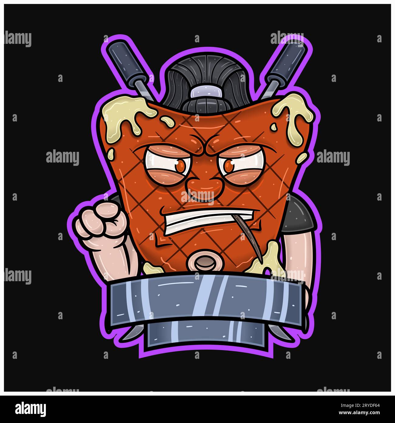 Mascot Cartoon of Meat Steak With Two Forks And Angty Face. Blanks Sign ... Mascot Cartoon of Meat Steak With Two Forks And Angty Face. Blanks Sign ...