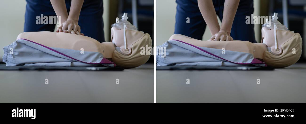 Cardiac massage sequence. CPR. First aid training concept Stock Photo ...