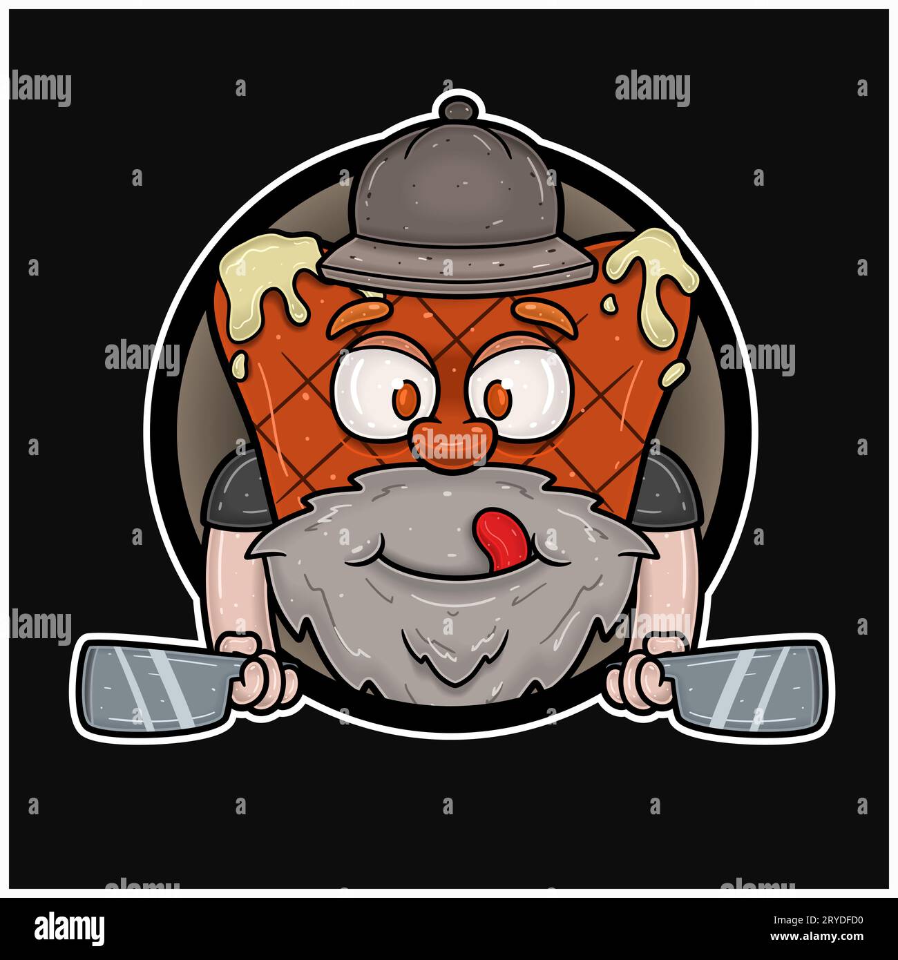 Mascot Cartoon of Meat Steak With Two Knife. Circle Logo. Vectors ...