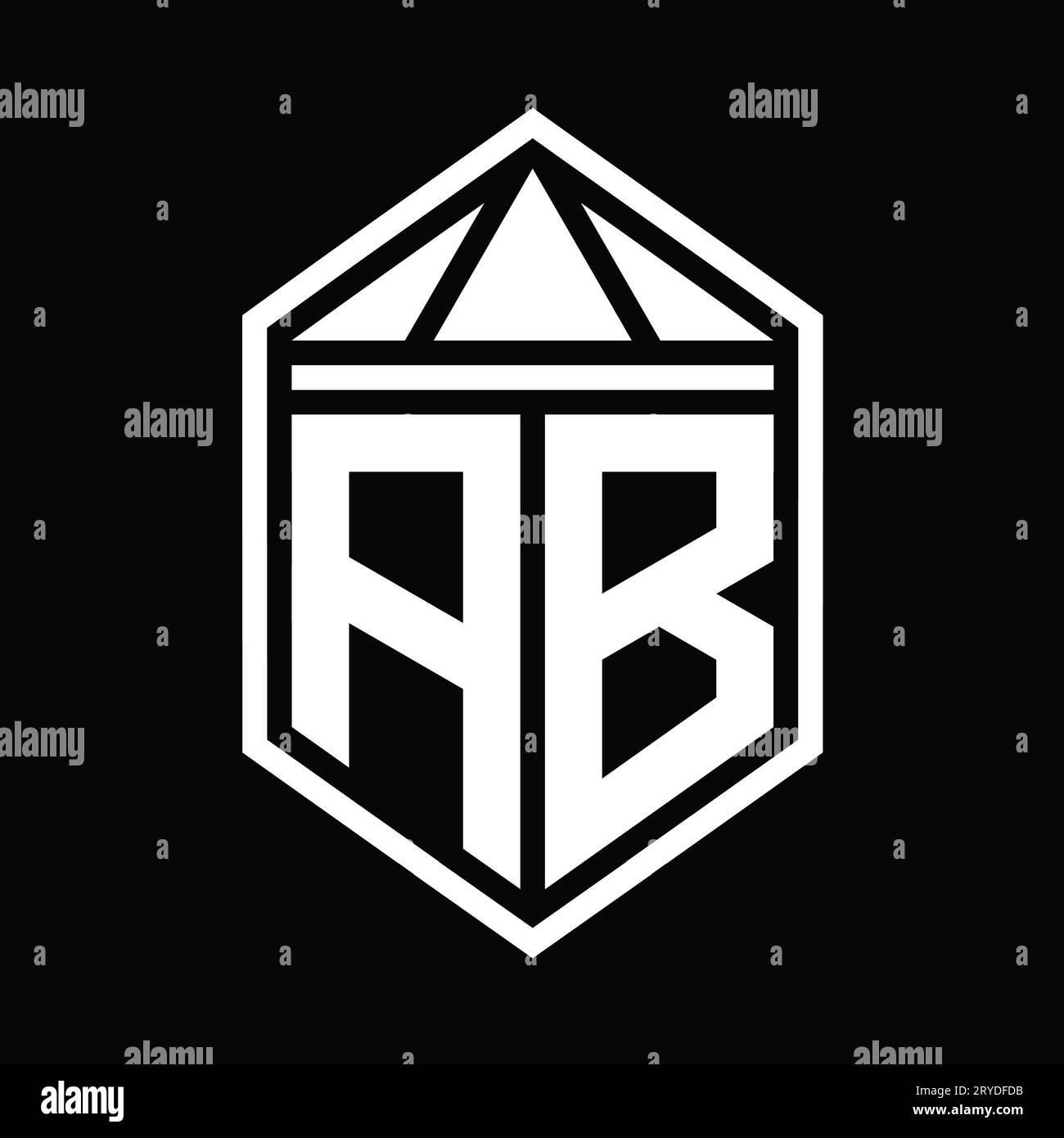 AB Letter Logo monogram simple hexagon shield shape with triangle crown ...