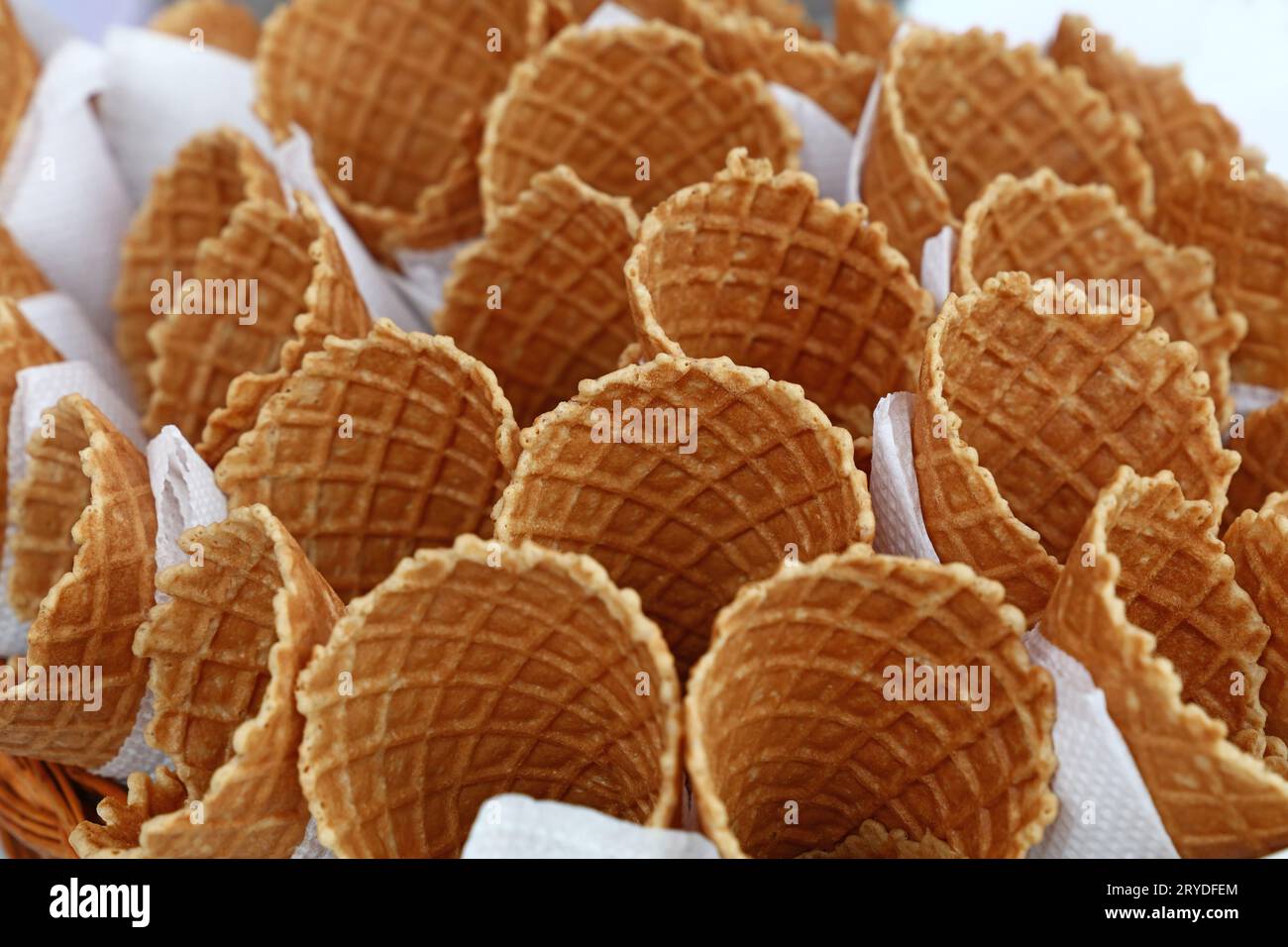 Wafer ice cream cone cornet cups close up Stock Photo - Alamy