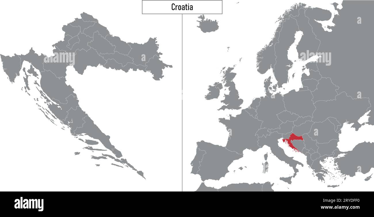 map of Croatia and location on Europe map. Vector illustration Stock ...